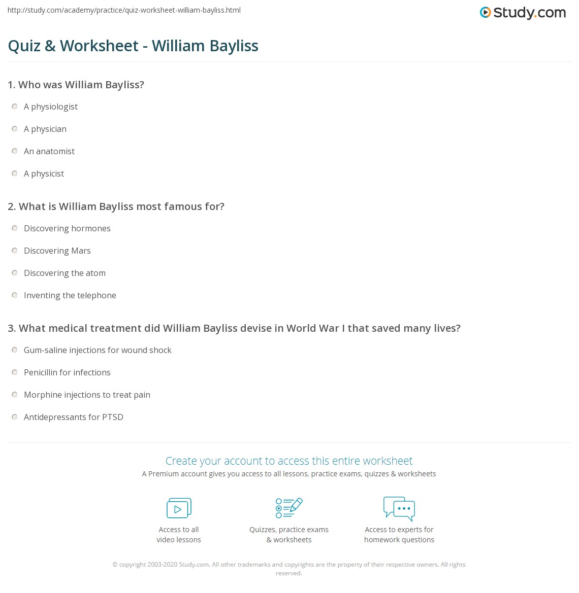 Quiz & Worksheet - William Bayliss | Study.com