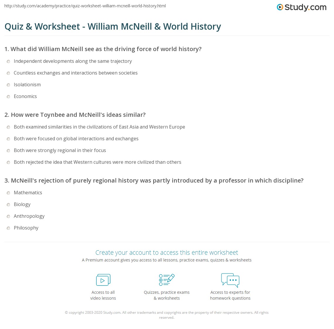 Quiz & Worksheet - William McNeill & World History | Study.com