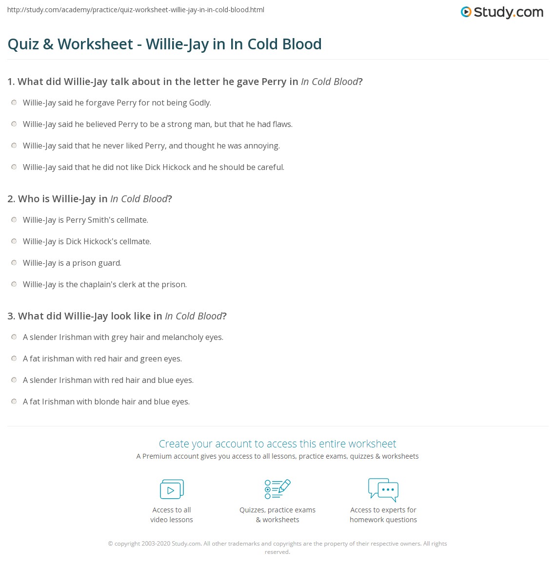 Quiz & Worksheet - Willie-Jay in In Cold Blood | Study.com