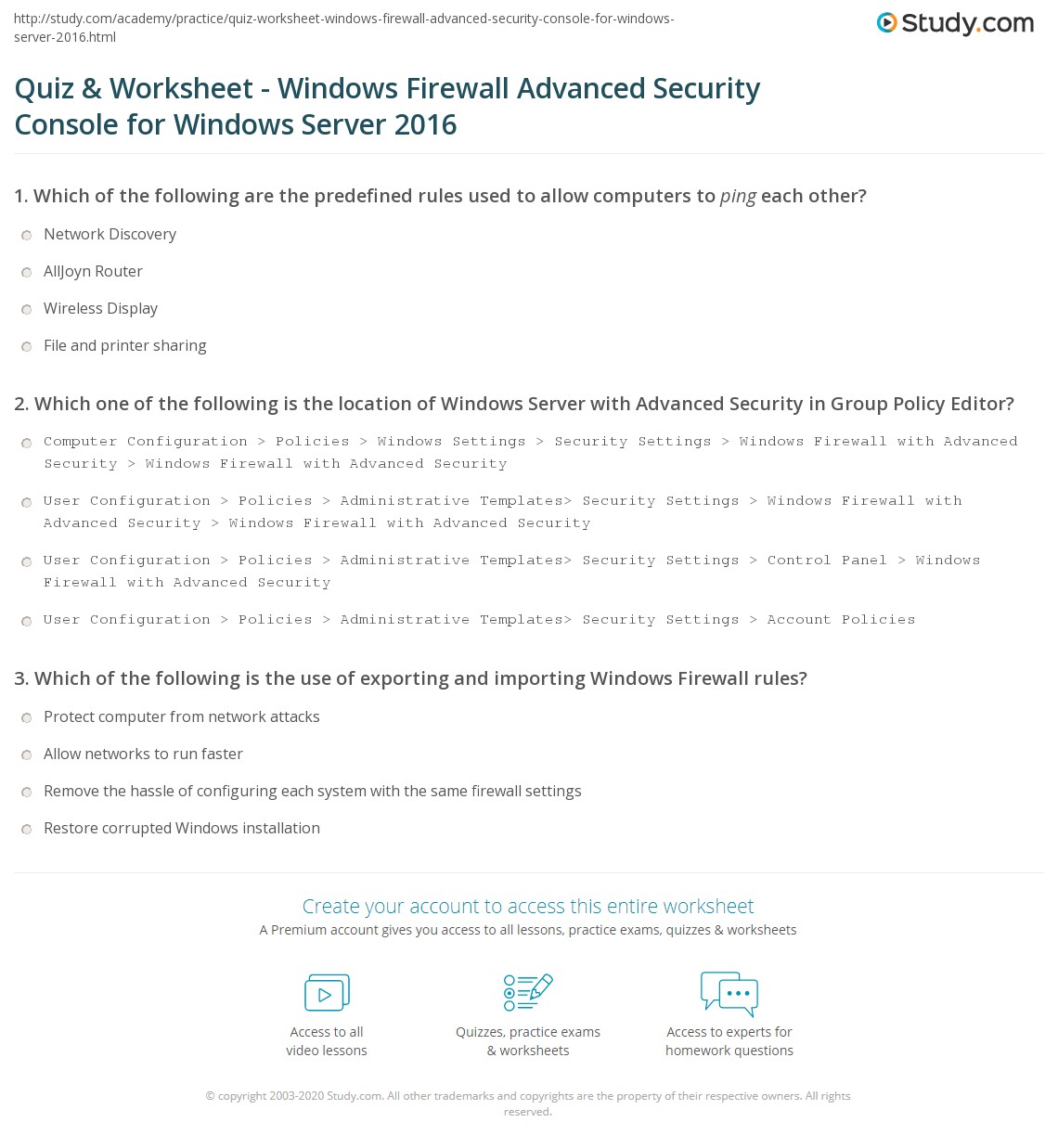 Quiz & Worksheet - Windows Firewall Advanced Security Console for ...