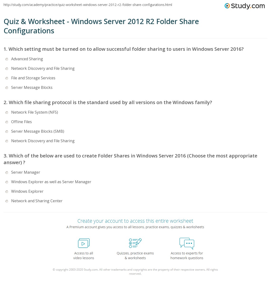 Quiz & Worksheet - Windows Server 2012 R2 Folder Share Configurations ...