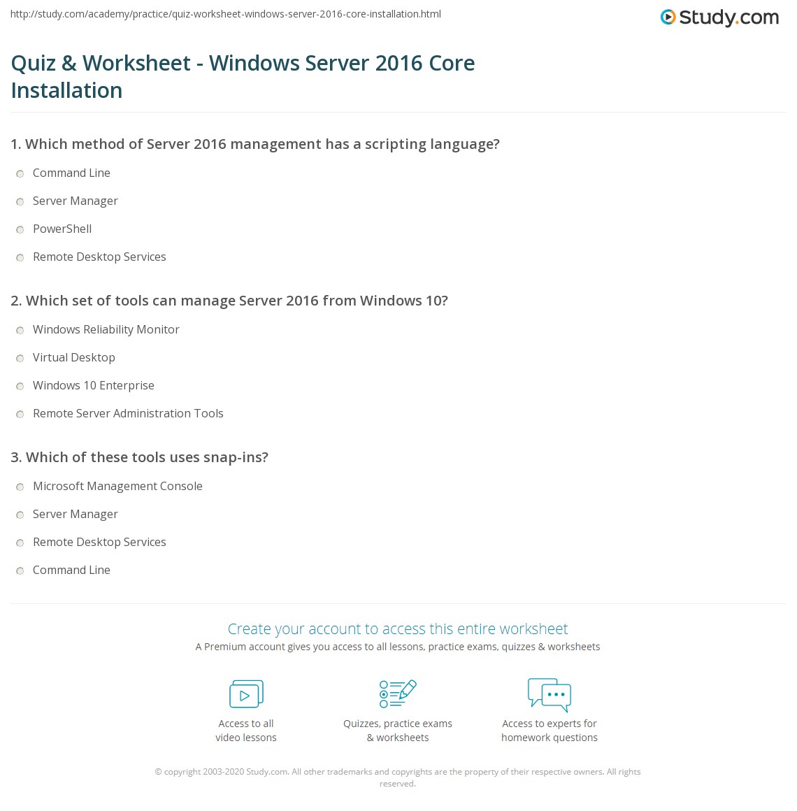 Quiz & Worksheet - Windows Server 2016 Core Installation | Study.com