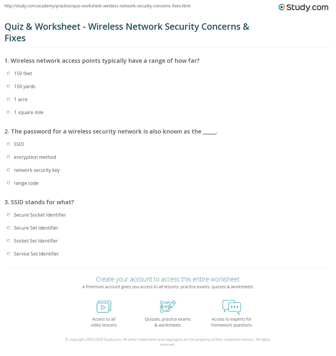 Quiz & Worksheet - Wireless Network Security Concerns & Fixes | Study.com