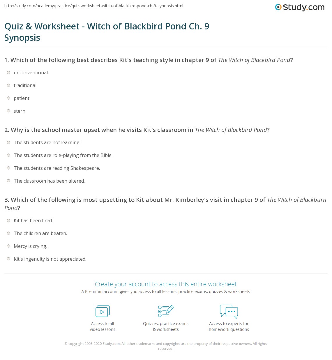 Quiz & Worksheet - Witch of Blackbird Pond Ch. 9 Synopsis | Study.com