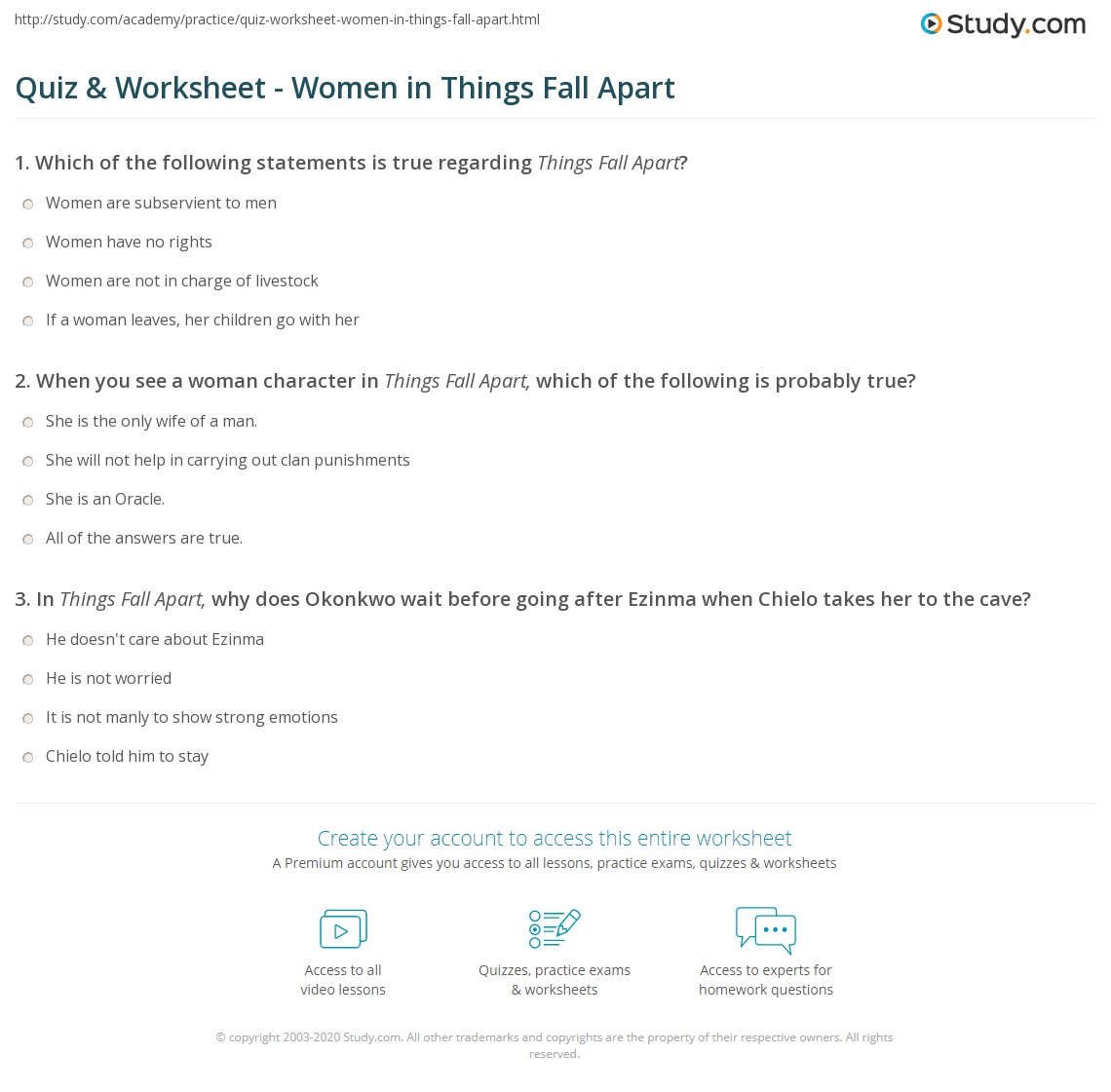 Quiz & Worksheet - Women in Things Fall Apart | Study.com