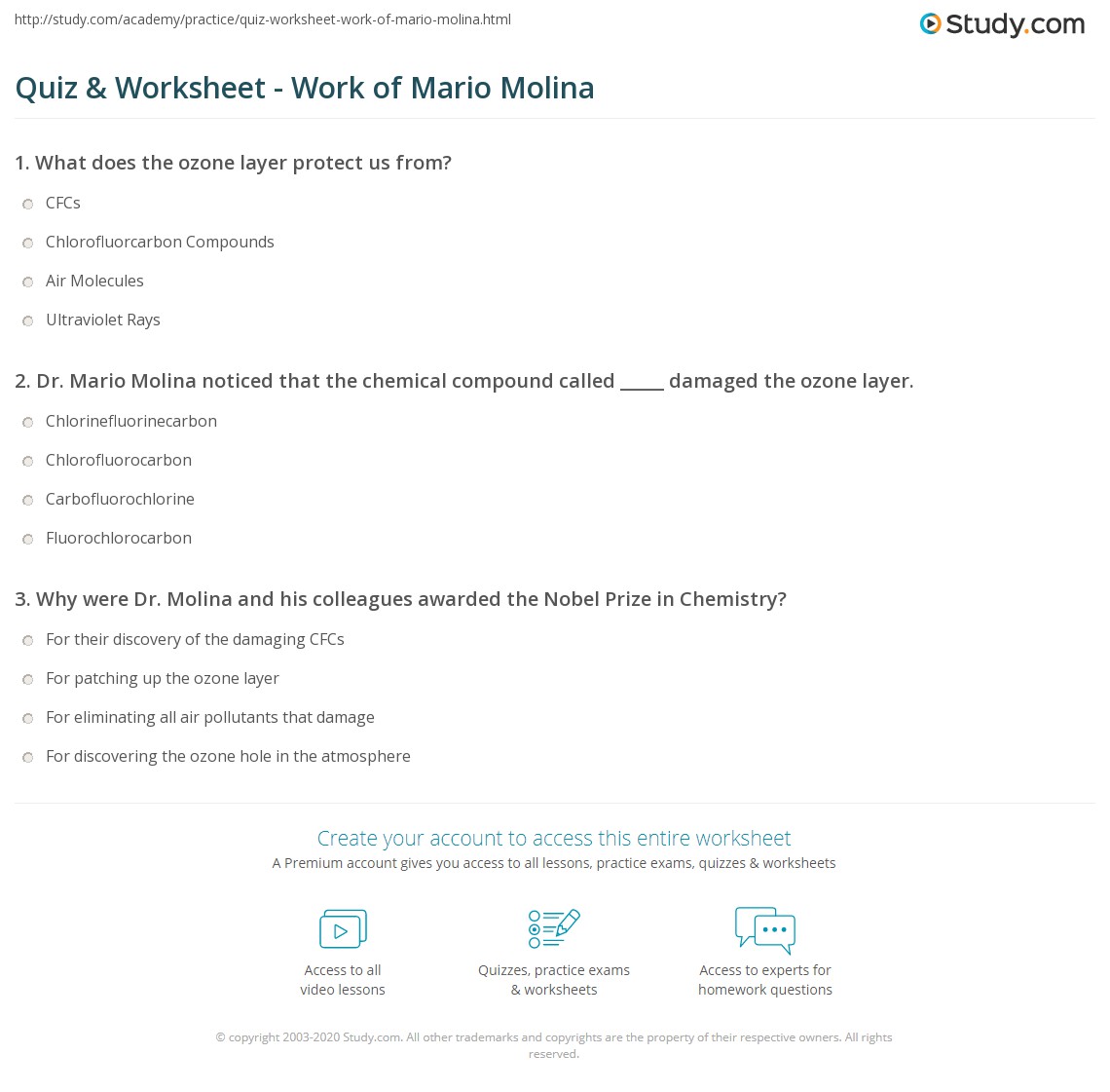 Quiz & Worksheet - Work of Mario Molina | Study.com