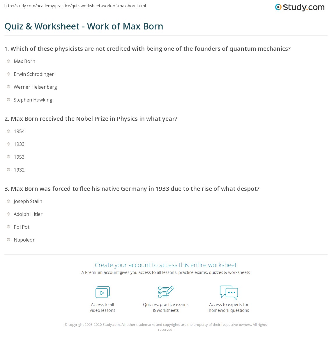 Quiz & Worksheet - Work of Max Born | Study.com
