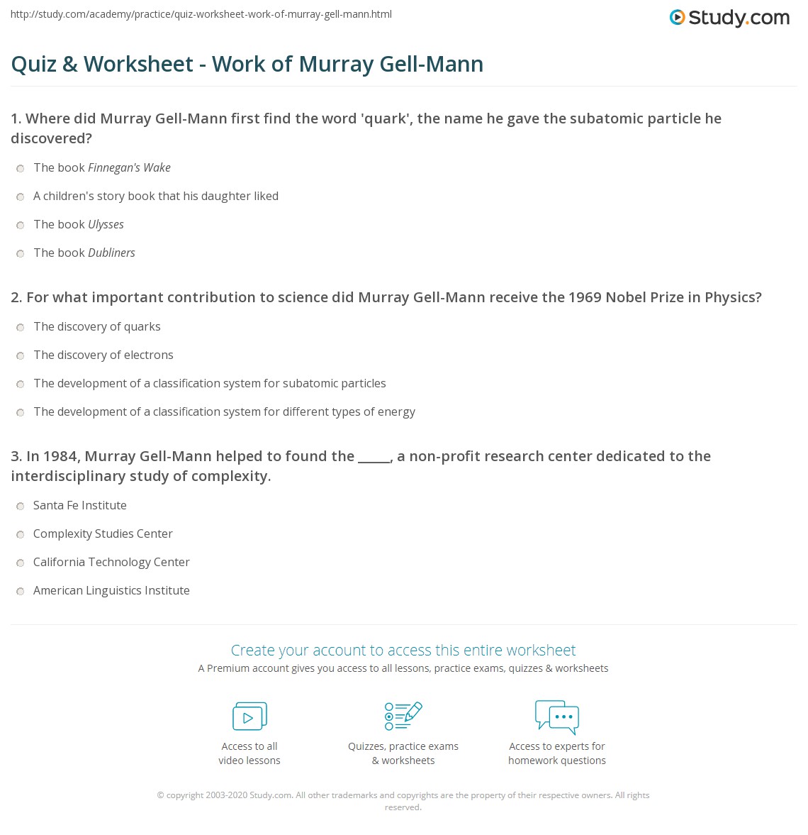 Quiz & Worksheet - Work of Murray Gell-Mann | Study.com