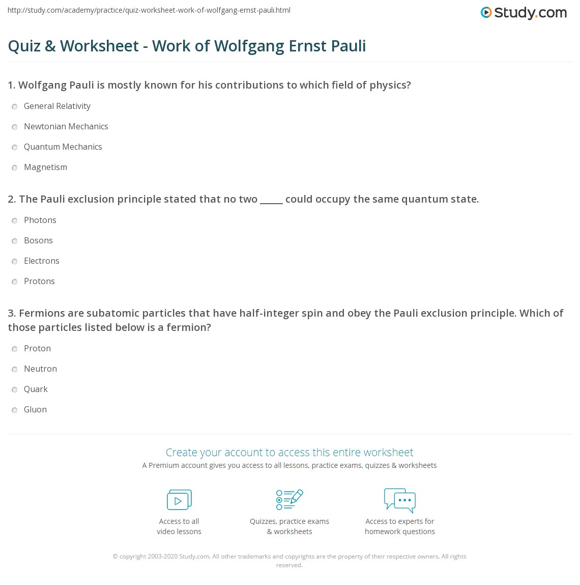 Quiz & Worksheet - Work of Wolfgang Ernst Pauli | Study.com