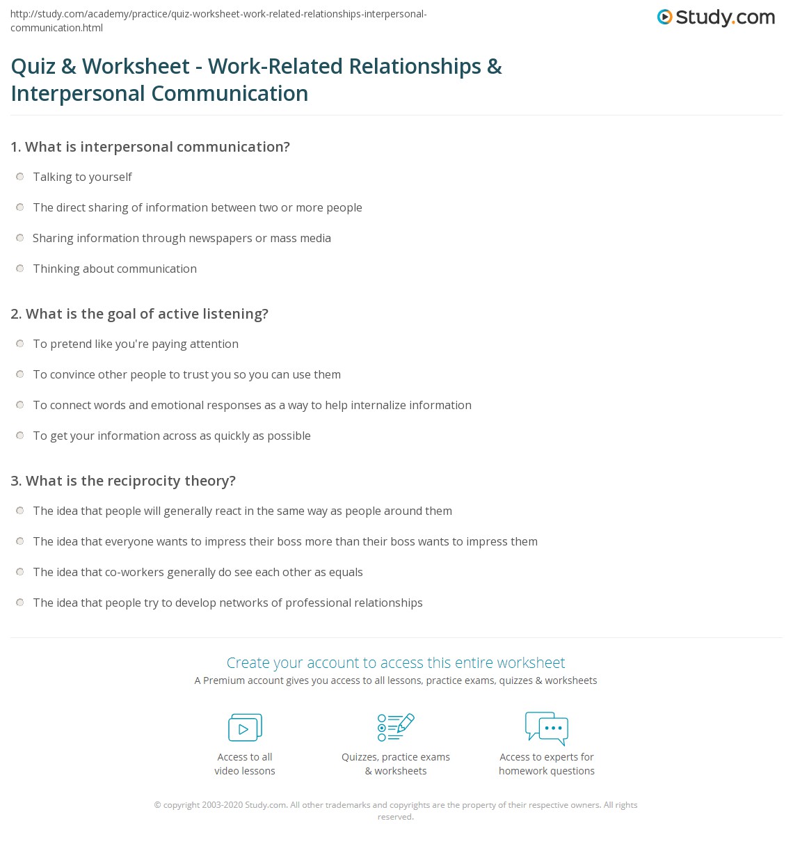 Quiz & Worksheet - Work-Related Relationships & Interpersonal ...