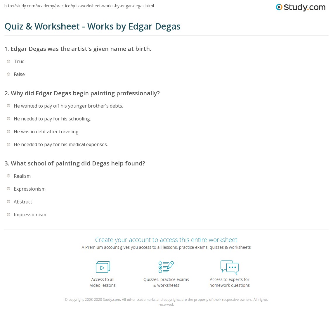 Quiz & Worksheet - Works by Edgar Degas | Study.com