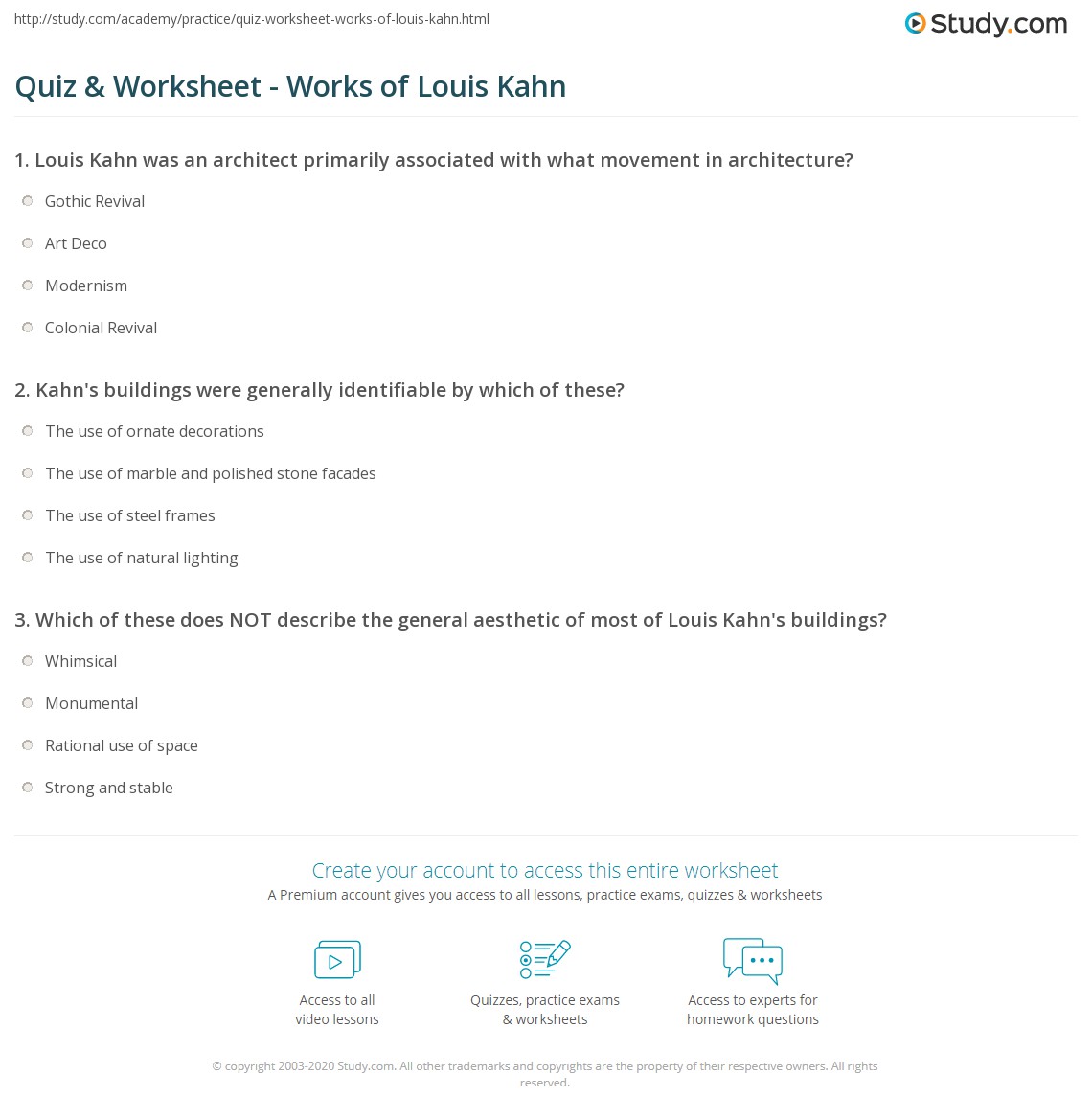 Quiz & Worksheet - Works of Louis Kahn | Study.com