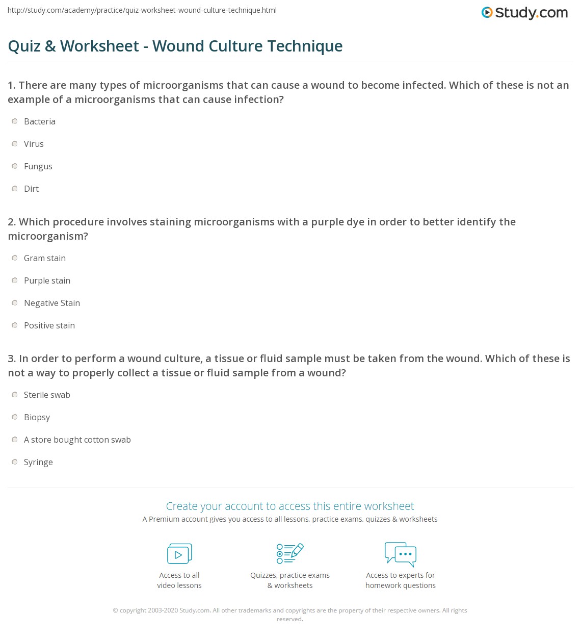 Quiz & Worksheet - Wound Culture Technique | Study.com