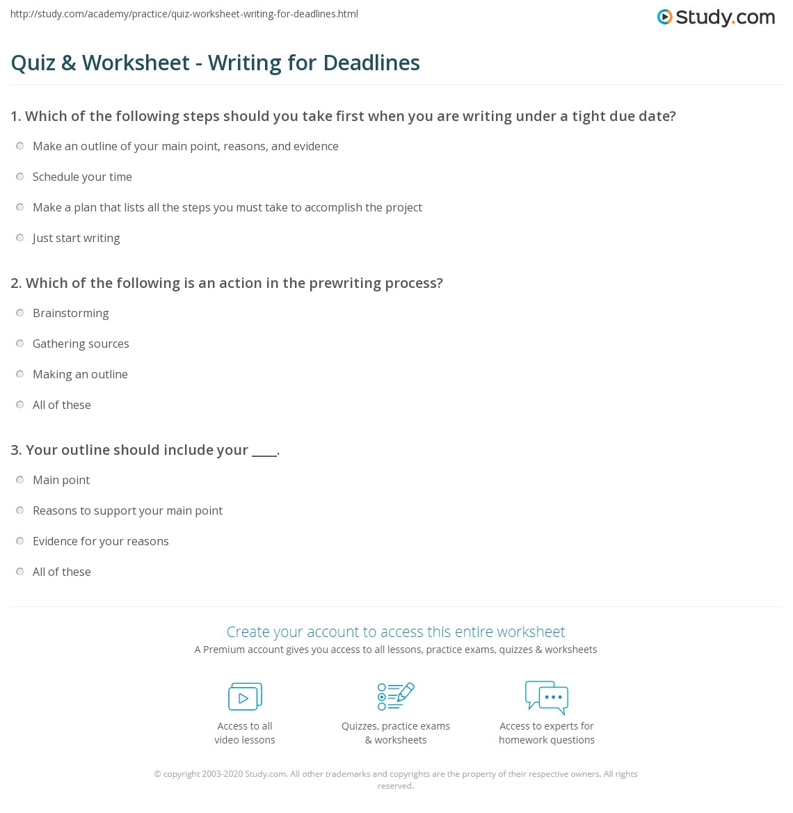 Quiz & Worksheet - Writing for Deadlines | Study.com