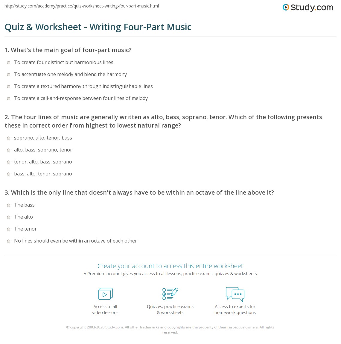 Quiz & Worksheet - Writing Four-Part Music | Study.com