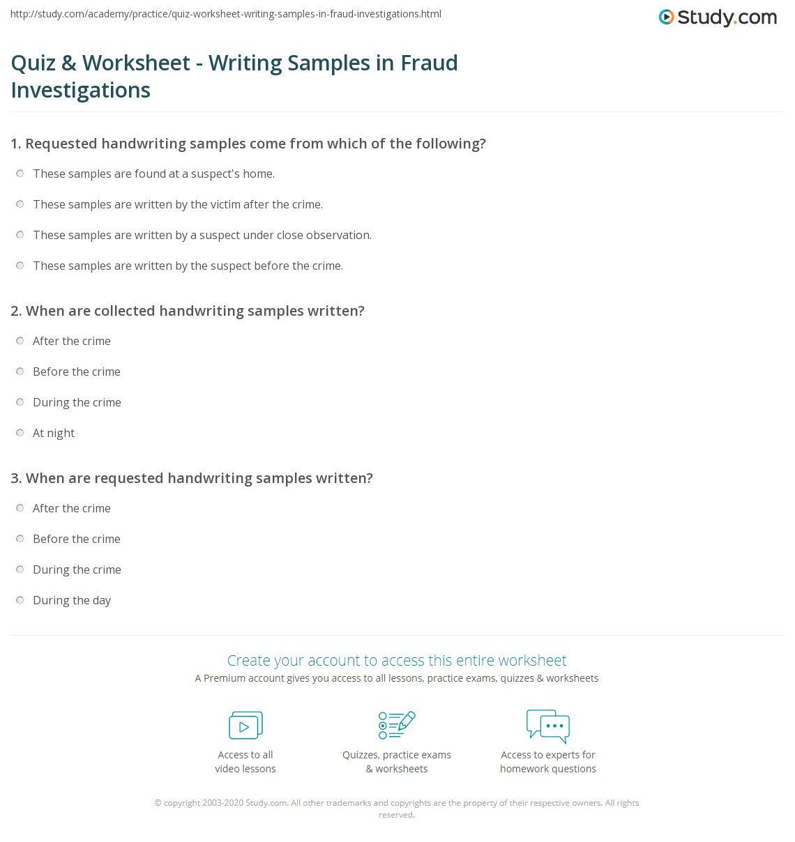 Quiz & Worksheet - Writing Samples in Fraud Investigations | Study.com