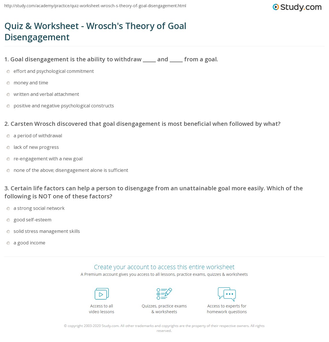 Quiz & Worksheet - Wrosch's Theory of Goal Disengagement | Study.com