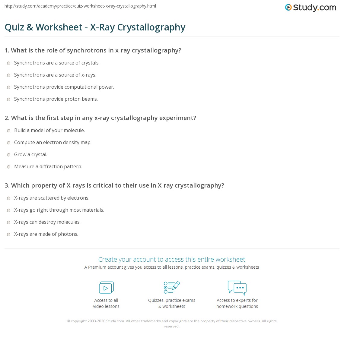 Quiz & Worksheet - X-Ray Crystallography | Study.com