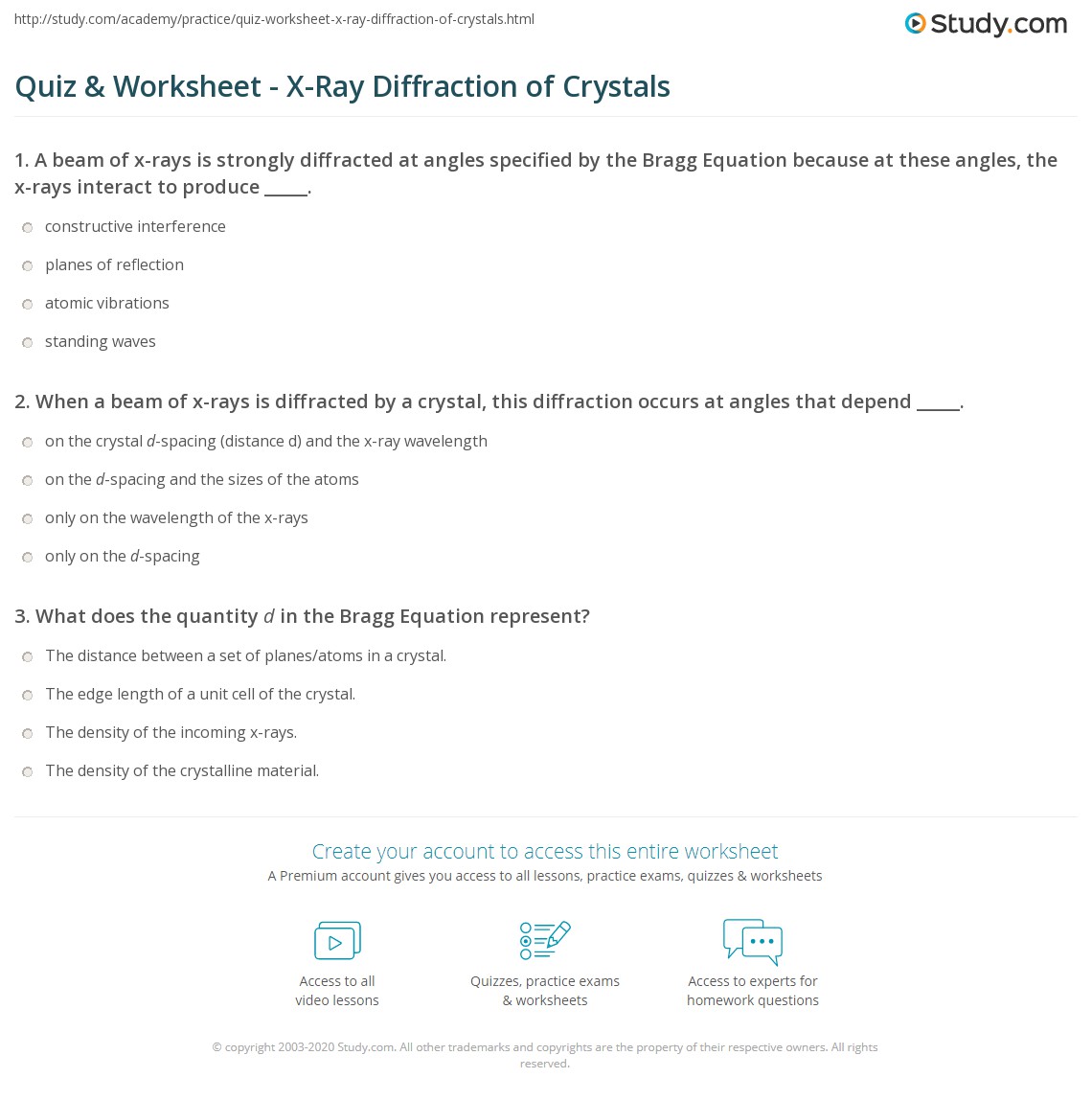 Quiz & Worksheet - X-Ray Diffraction of Crystals | Study.com
