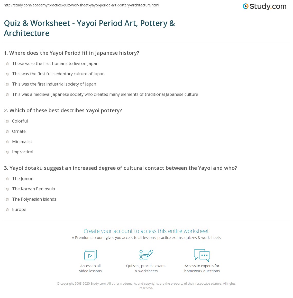 Quiz & Worksheet - Yayoi Period Art, Pottery & Architecture | Study.com