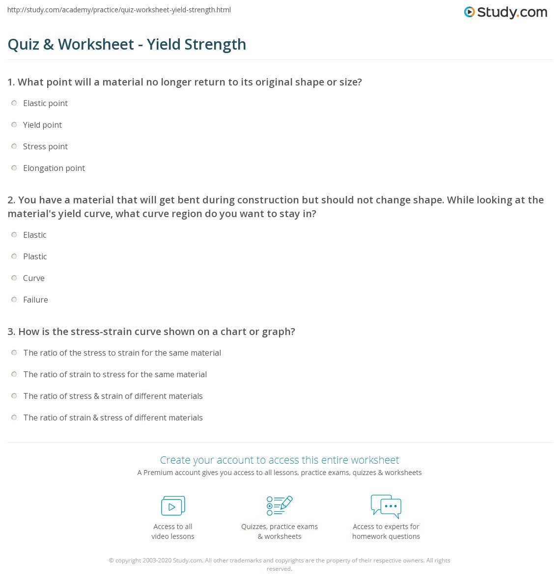 Quiz & Worksheet - Yield Strength | Study.com