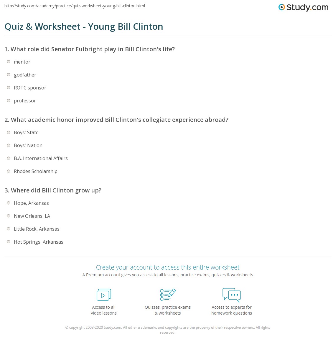 Quiz & Worksheet - Young Bill Clinton | Study.com