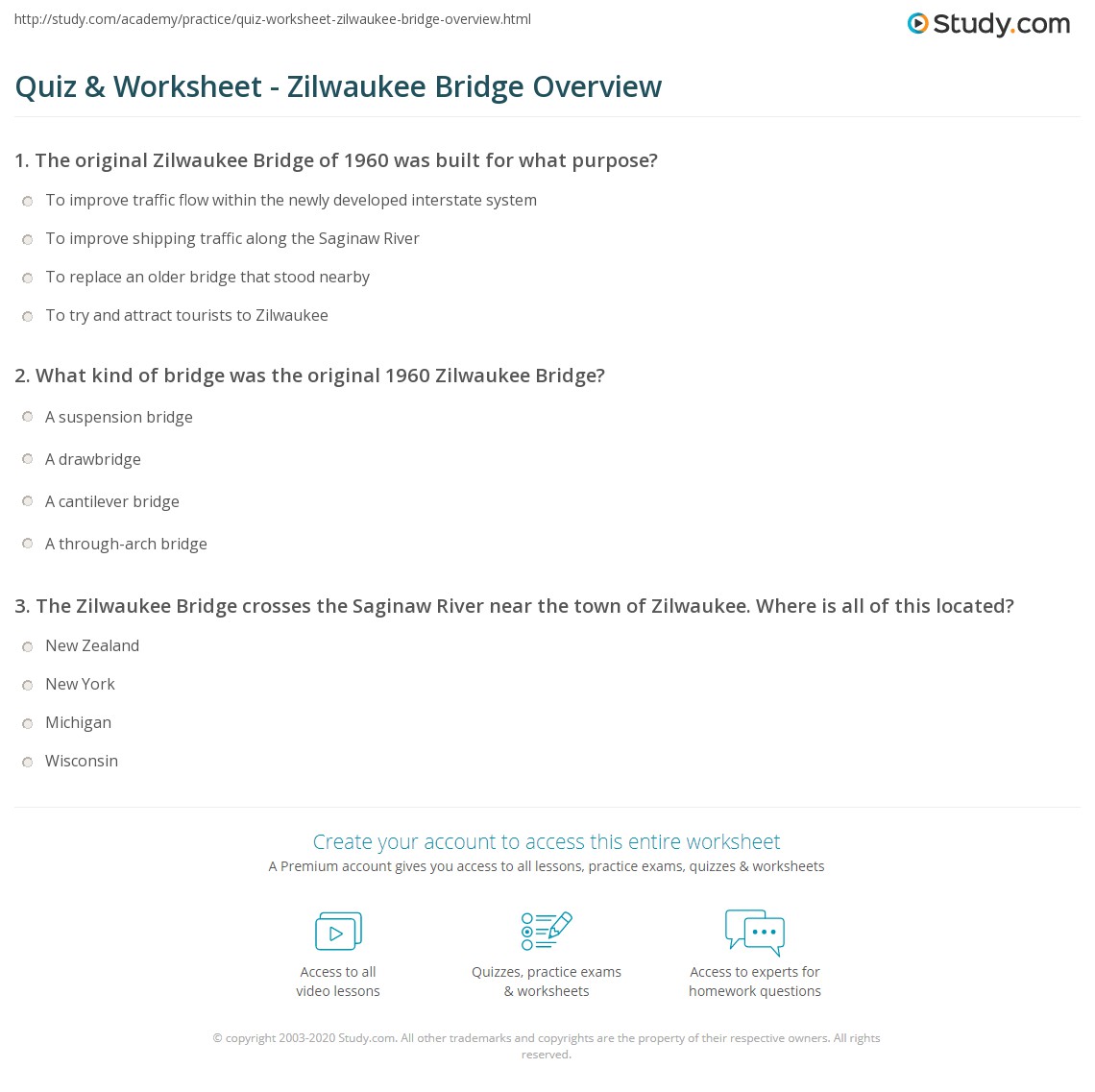 Quiz & Worksheet - Zilwaukee Bridge Overview | Study.com