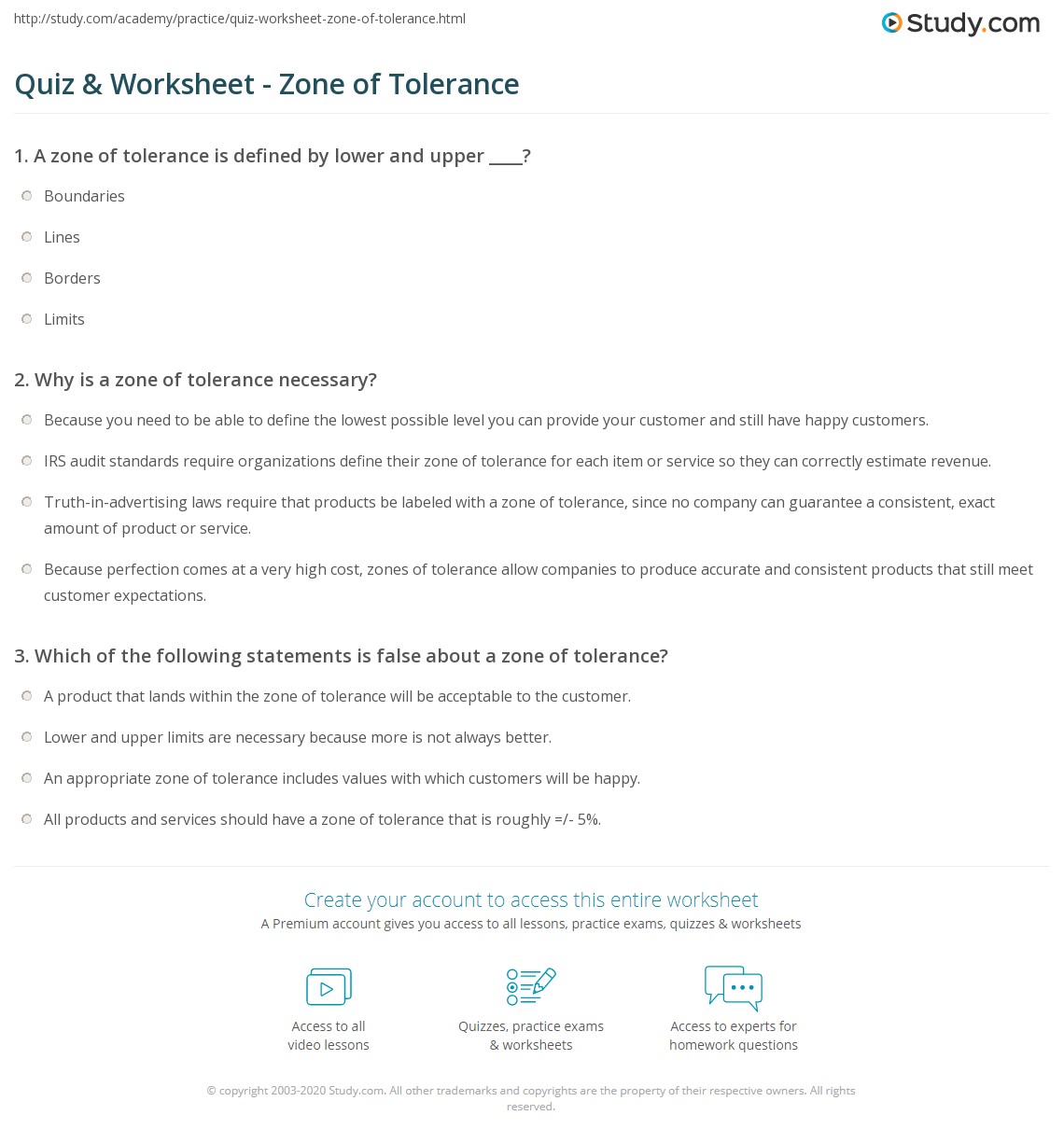 Quiz & Worksheet - Zone of Tolerance | Study.com