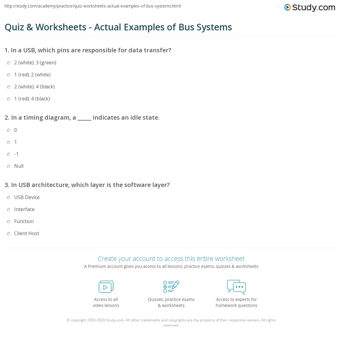 Quiz & Worksheets - Actual Examples of Bus Systems | Study.com