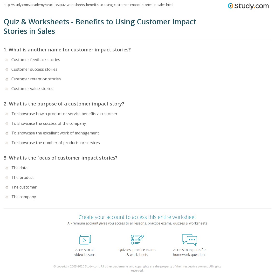 Quiz & Worksheets - Benefits to Using Customer Impact Stories in Sales ...