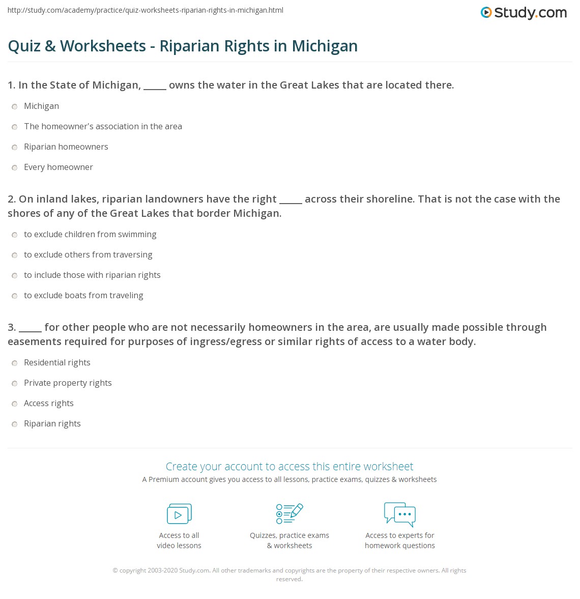 Quiz & Worksheets - Riparian Rights in Michigan | Study.com