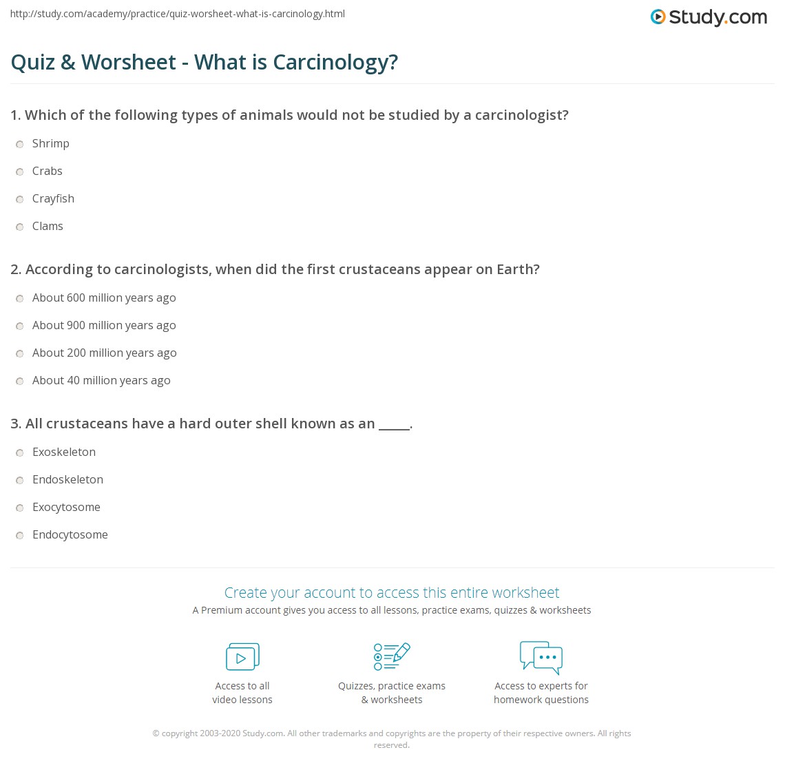 Quiz & Worsheet - What is Carcinology? | Study.com