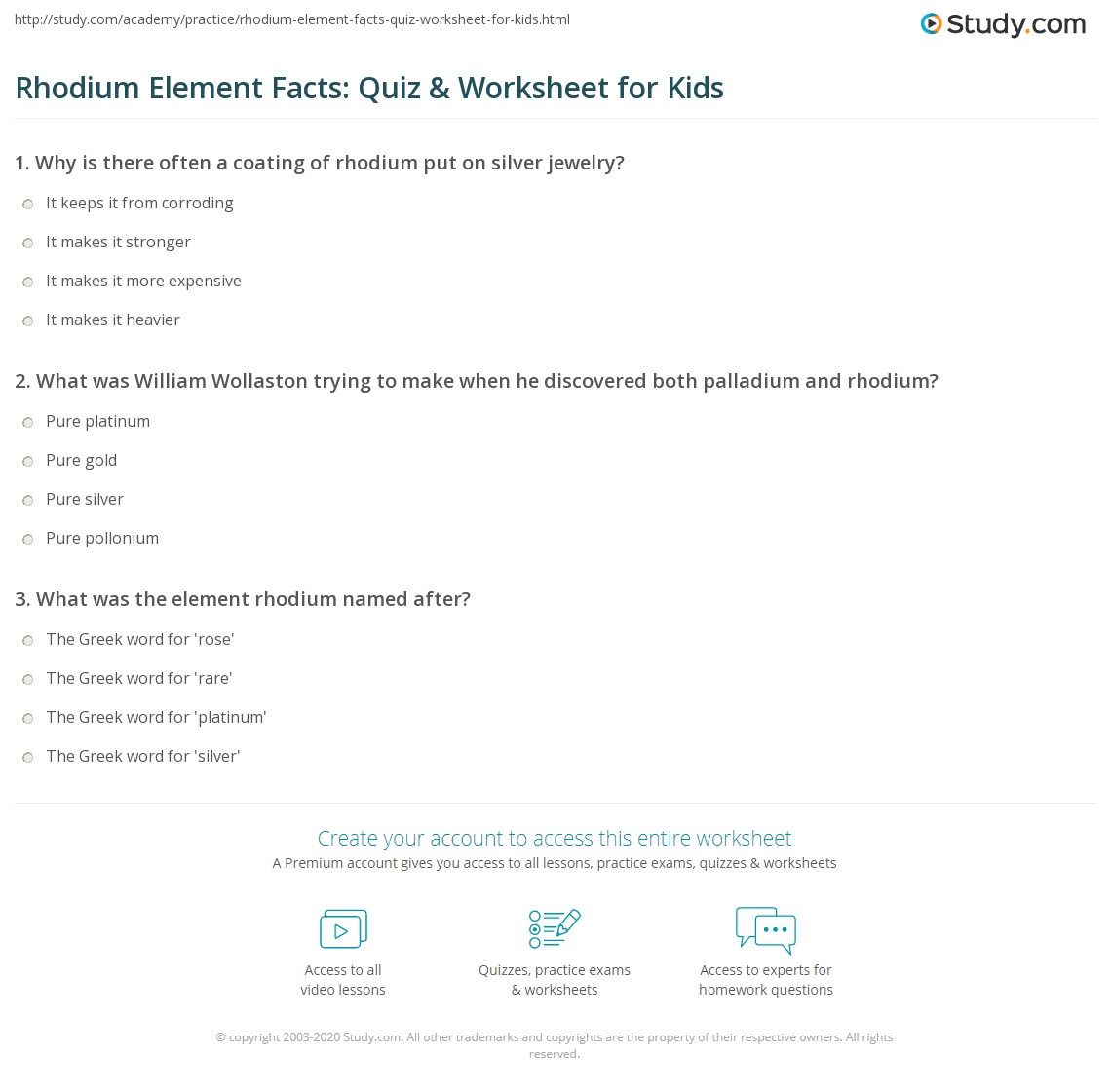 Rhodium Element Facts: Quiz & Worksheet for Kids | Study.com