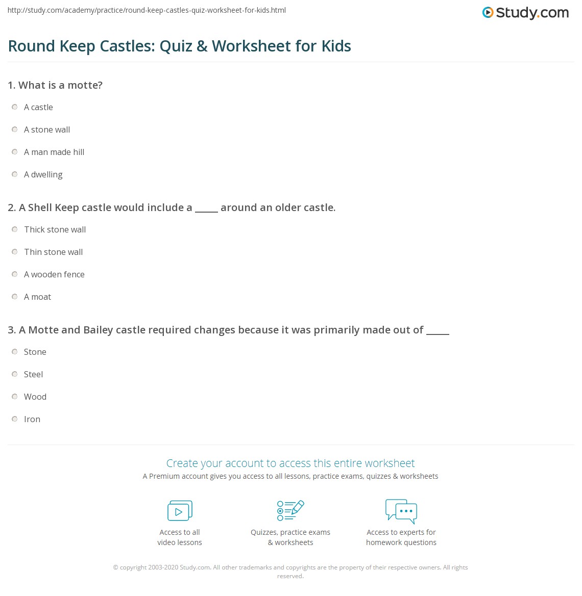 Round Keep Castles: Quiz & Worksheet for Kids | Study.com