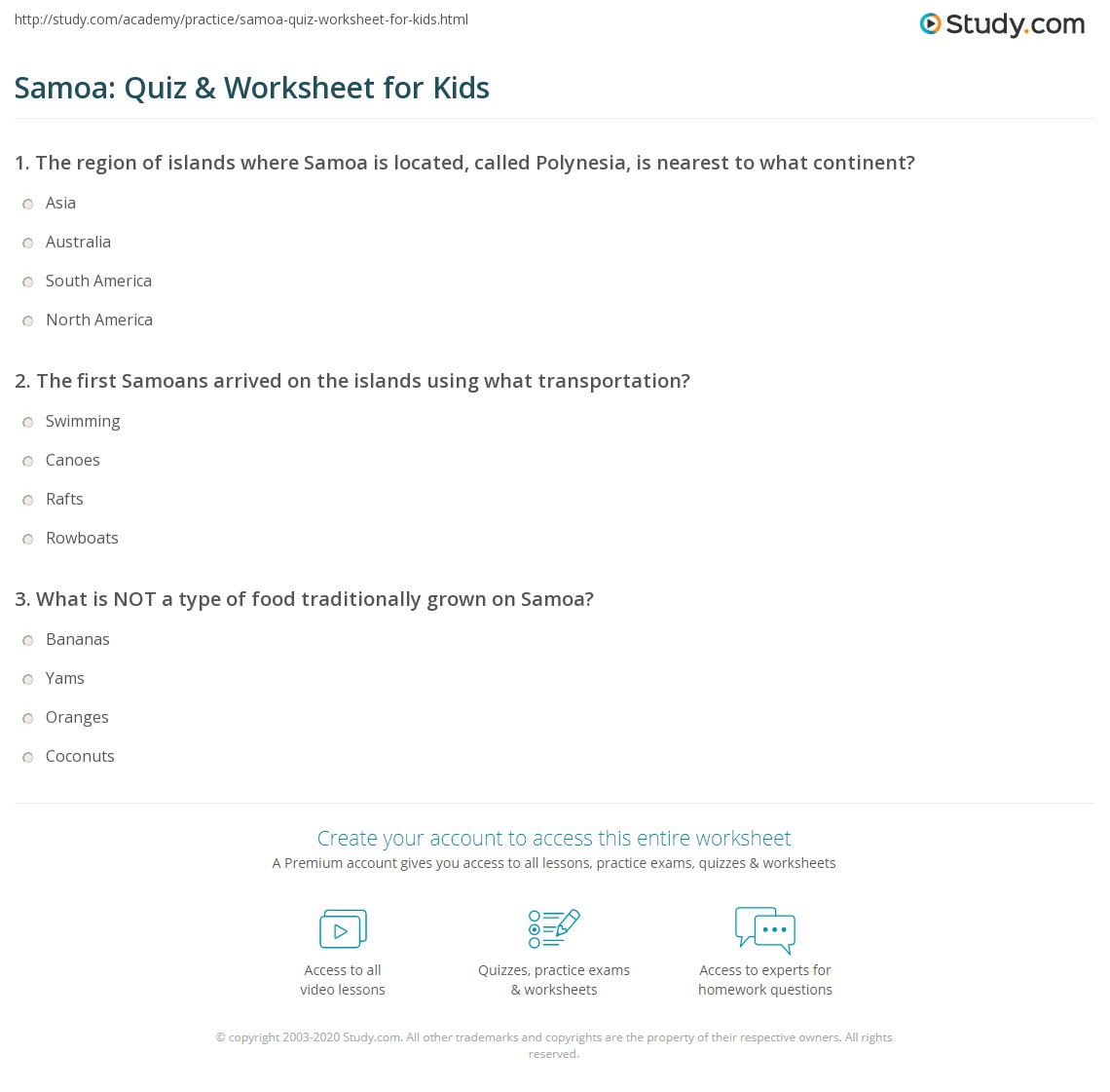 Samoa: Quiz & Worksheet for Kids | Study.com