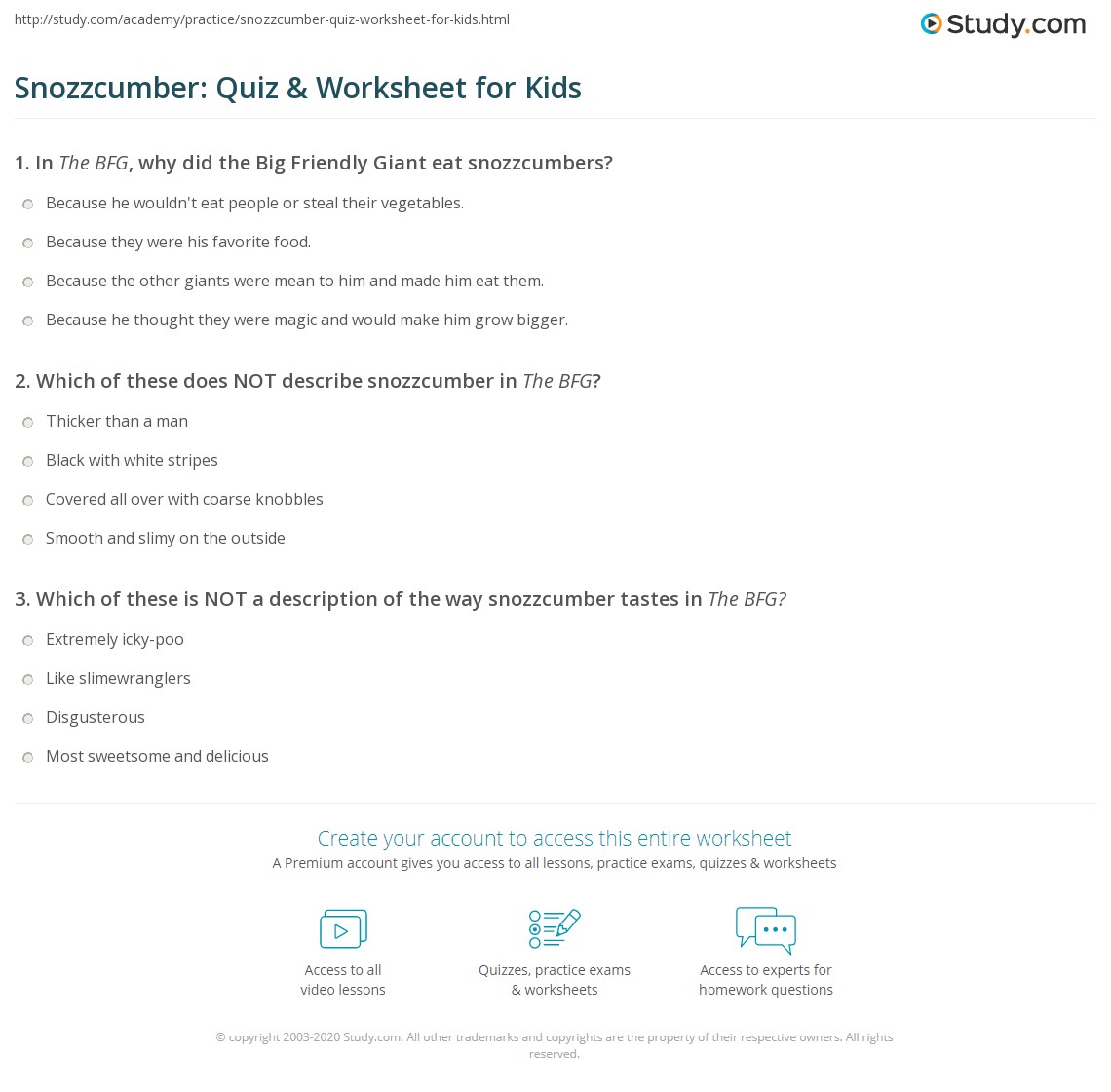 Snozzcumber: Quiz & Worksheet for Kids | Study.com