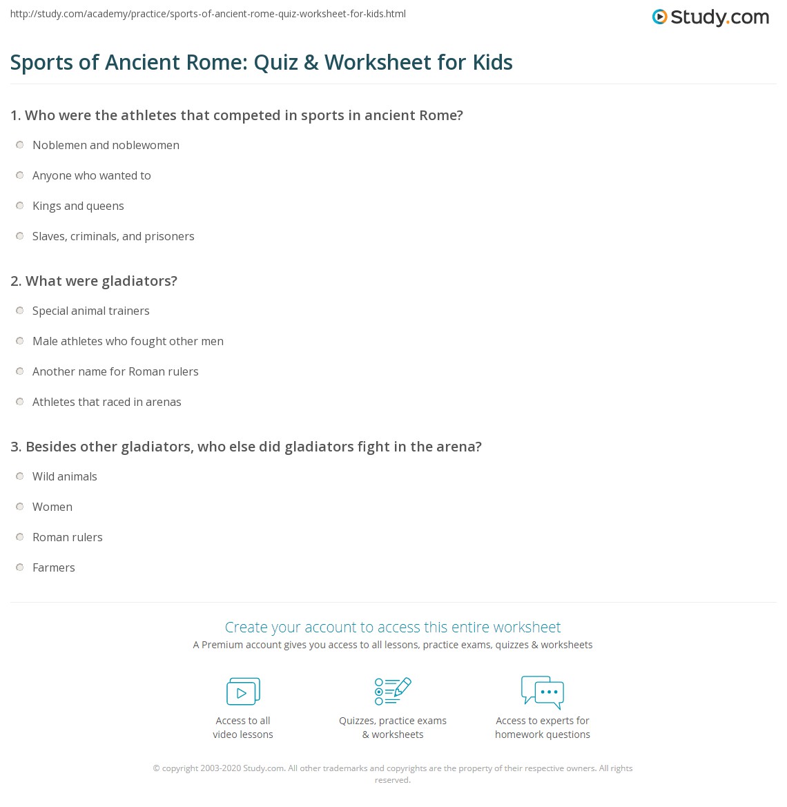 Sports of Ancient Rome: Quiz & Worksheet for Kids | Study.com