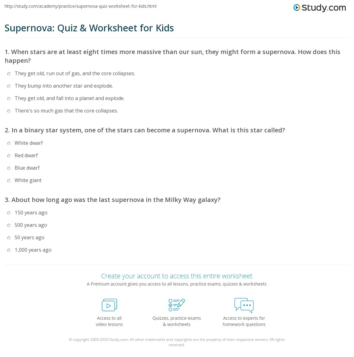 Supernova: Quiz & Worksheet for Kids | Study.com