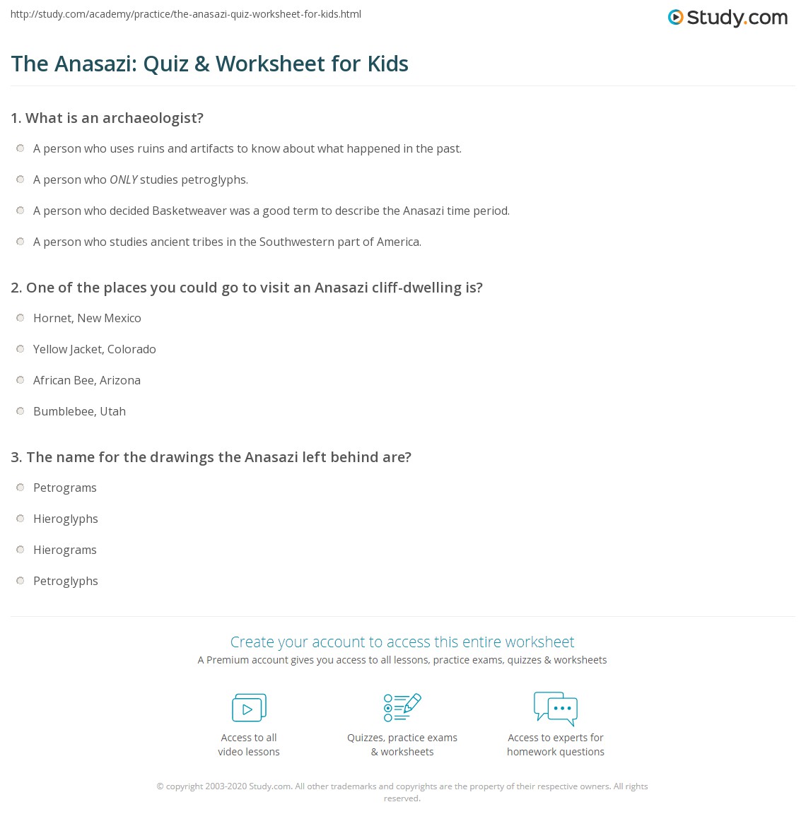 The Anasazi: Quiz & Worksheet for Kids | Study.com