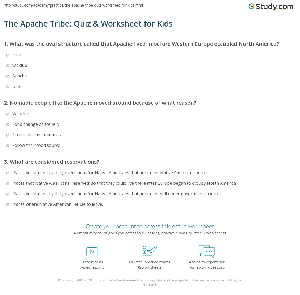 The Apache Tribe: Quiz & Worksheet for Kids | Study.com
