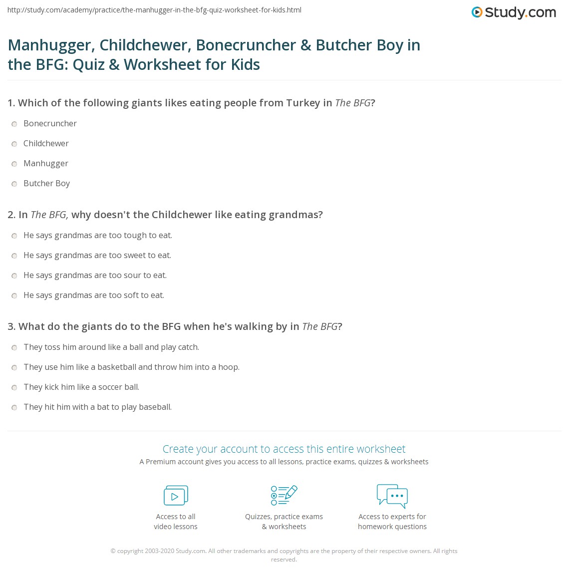 Manhugger, Childchewer, Bonecruncher & Butcher Boy in the BFG: Quiz ...