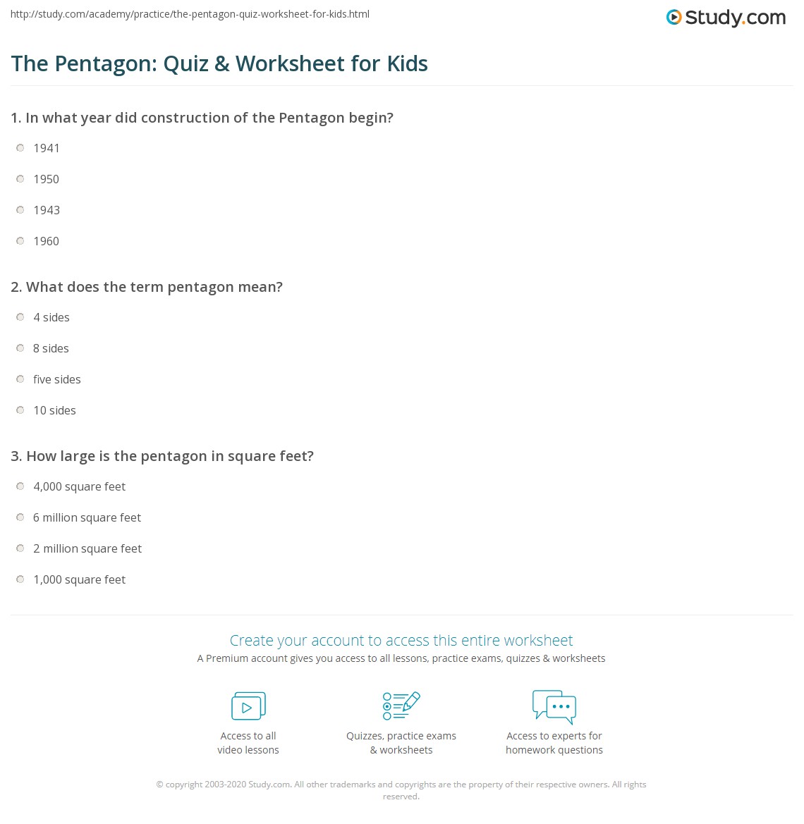 The Pentagon: Quiz & Worksheet for Kids | Study.com