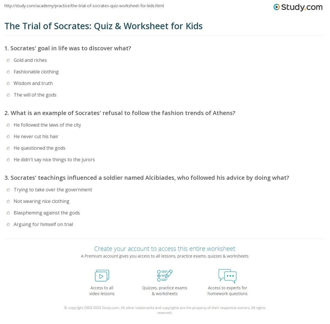 The Trial of Socrates: Quiz & Worksheet for Kids | Study.com