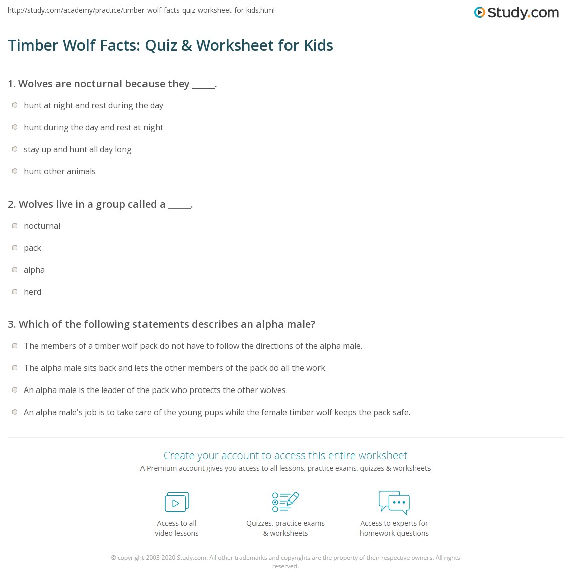 Timber Wolf Facts: Quiz & Worksheet for Kids | Study.com