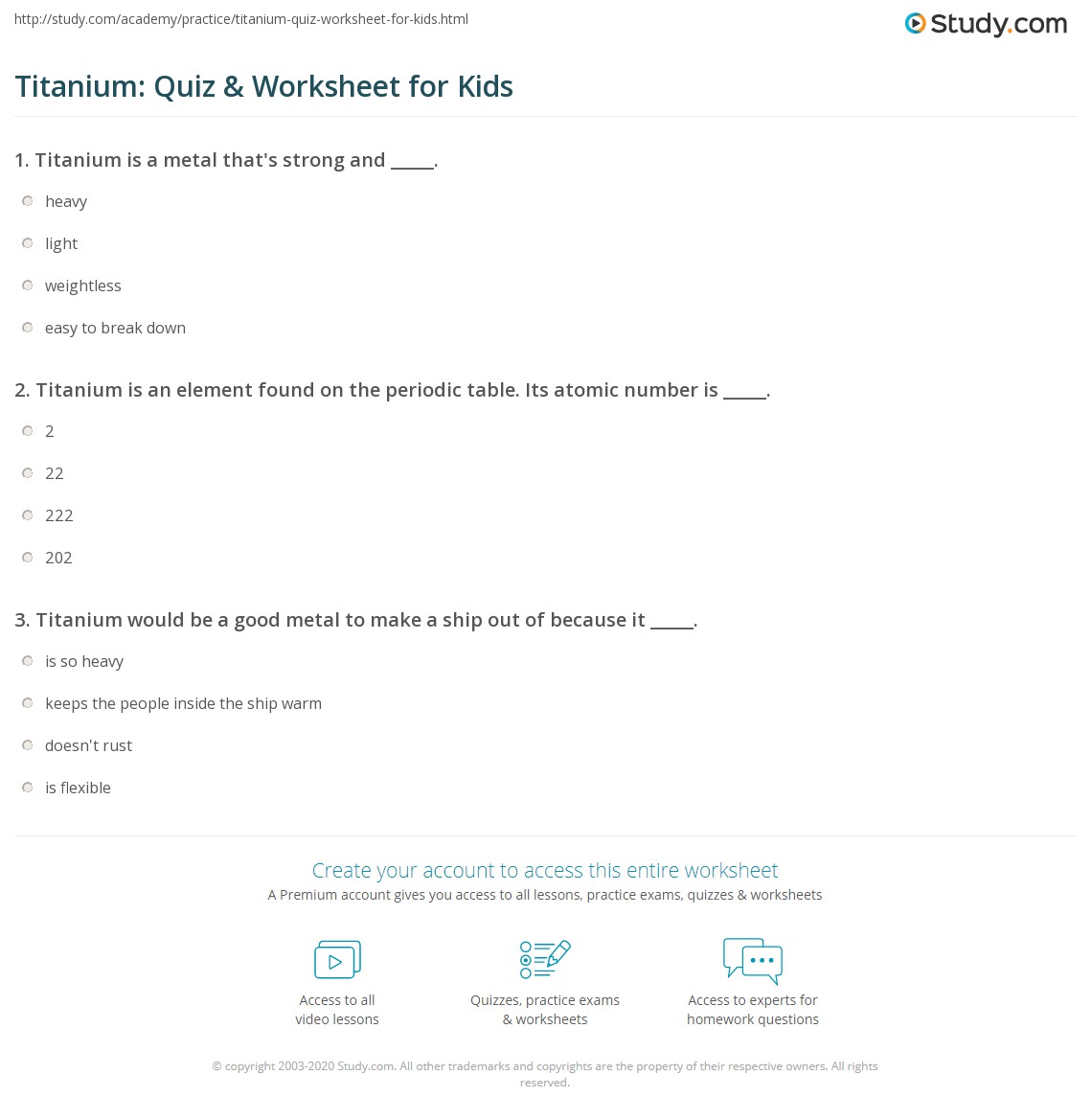 Titanium: Quiz & Worksheet for Kids | Study.com