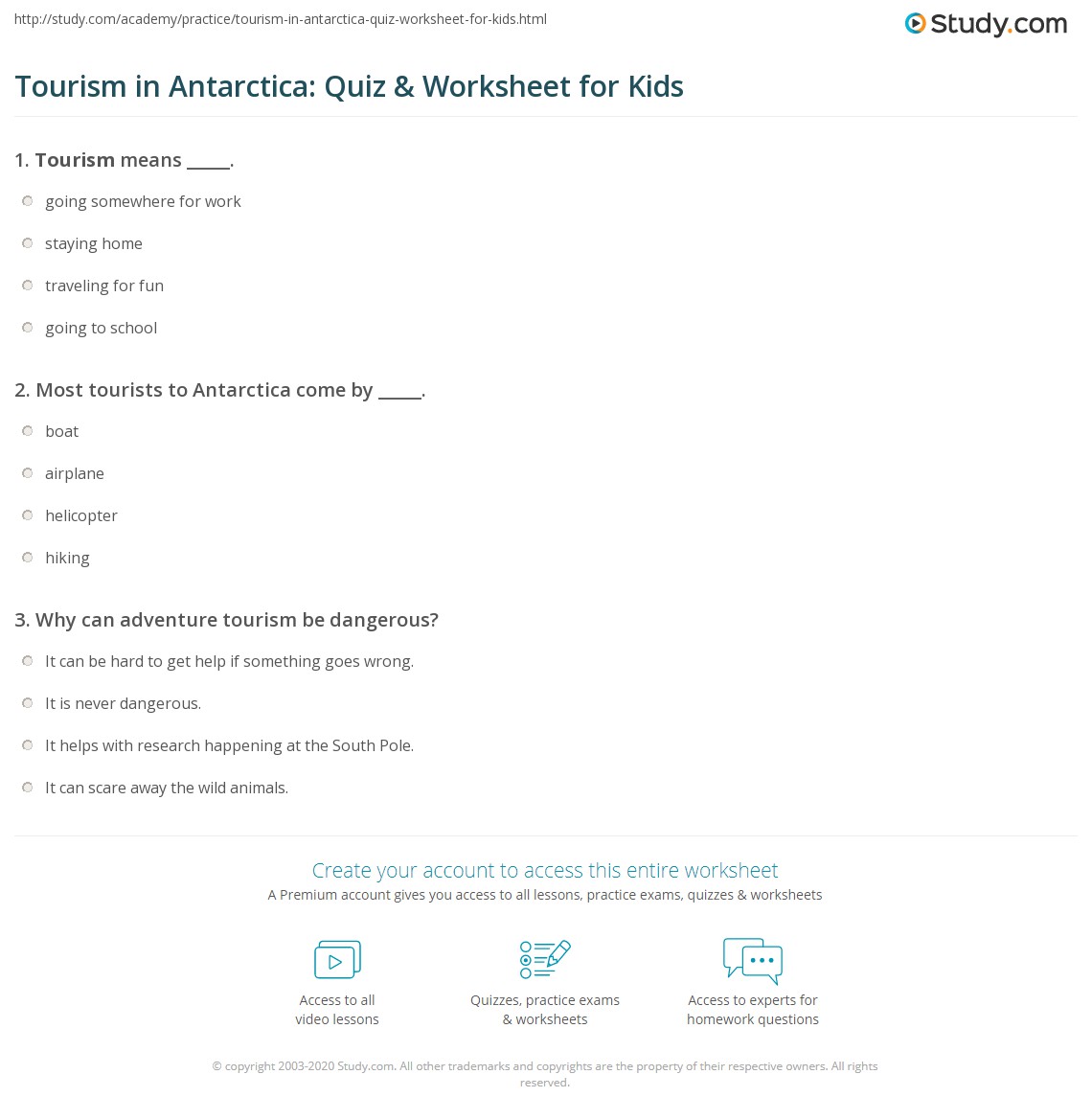 Tourism in Antarctica: Quiz & Worksheet for Kids | Study.com