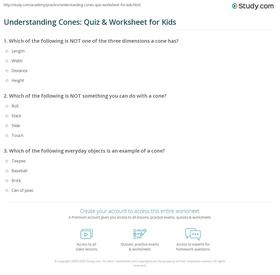 Understanding Cones: Quiz & Worksheet for Kids | Study.com