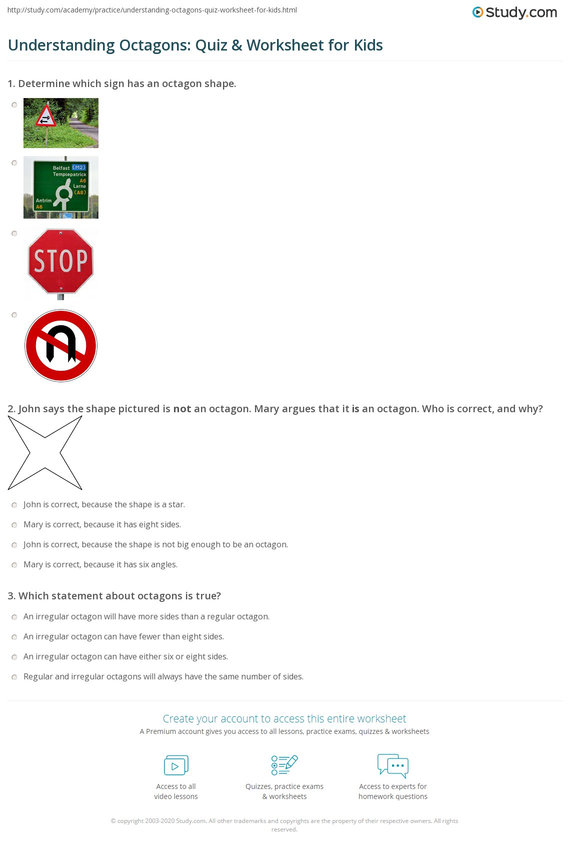 Understanding Octagons: Quiz & Worksheet for Kids | Study.com