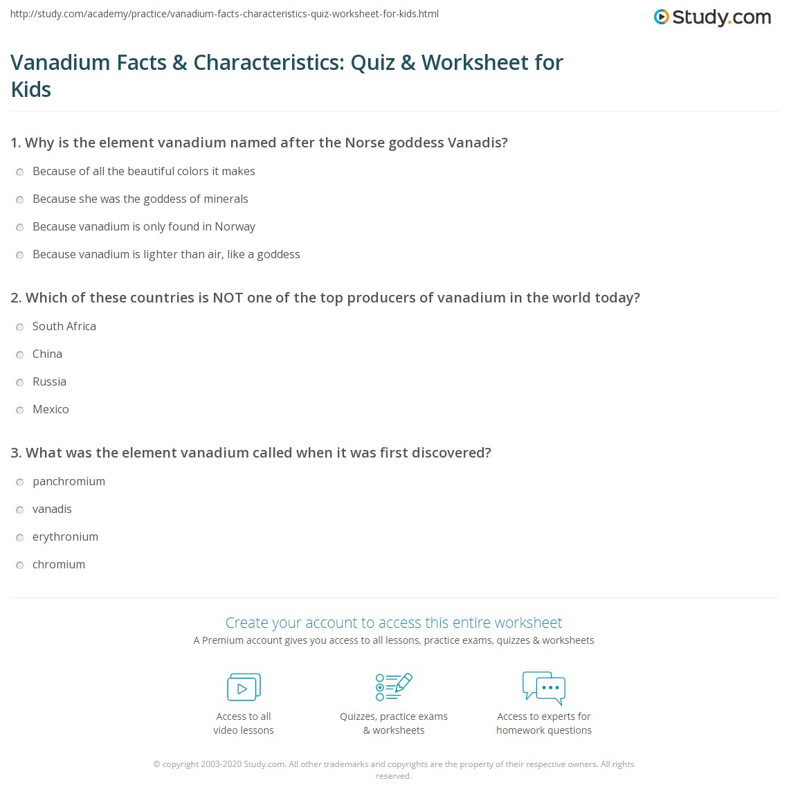 Vanadium Facts & Characteristics: Quiz & Worksheet for Kids | Study.com