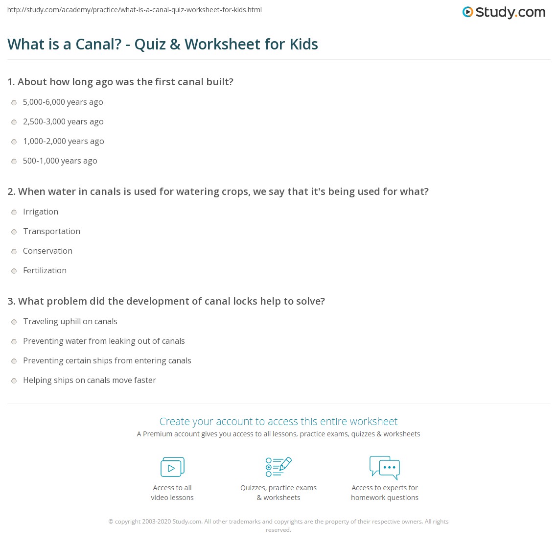 What is a Canal? - Quiz & Worksheet for Kids | Study.com